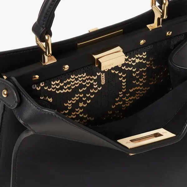 Fendi Peekaboo® Iseeu Small Black Leather Bag Embroidered With Sequins